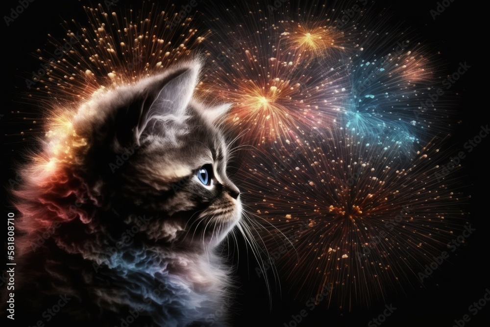 In the shadows, a cat can be seen. kitten in small over background of ...