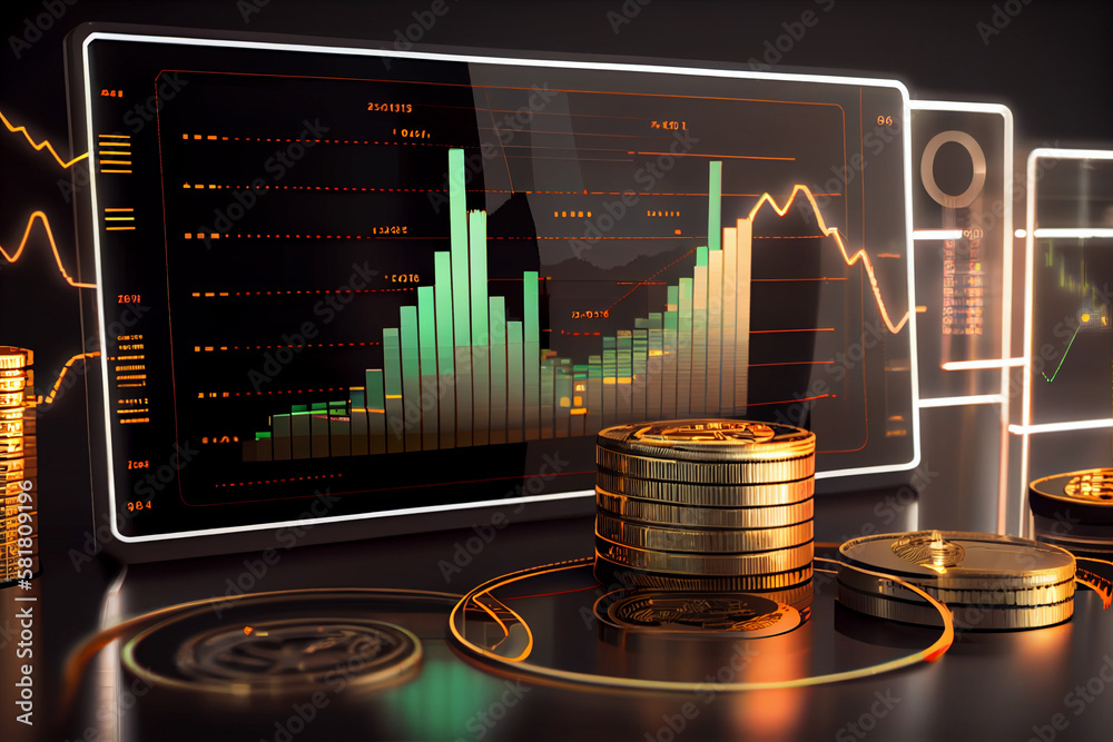 Gold bitcoins with Candle stick graph chart and digital background ...