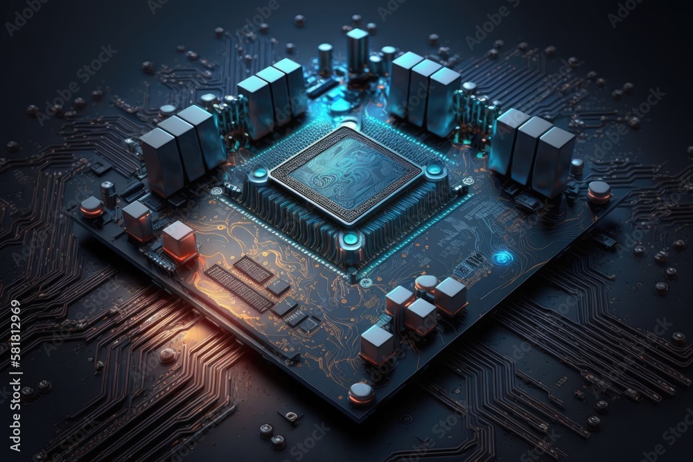 cyborg AI. the circuit board. technical knowledge CPU and GPU concepts ...