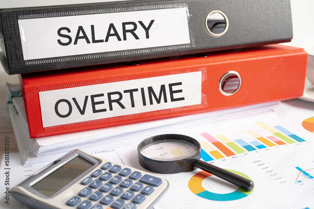 Salary, Overtime. Binder data finance report business with graph ...
