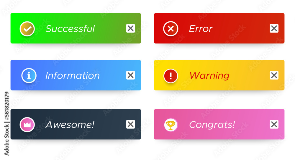 Various notification window templates. The layout of the smartphone ...