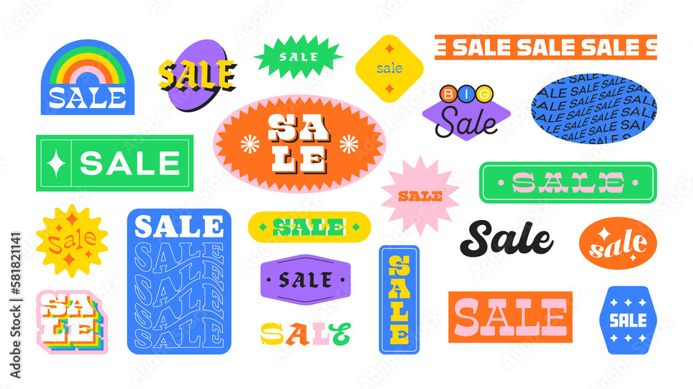 Vintage business sale sticker collection. Set of trendy retro 90s ...