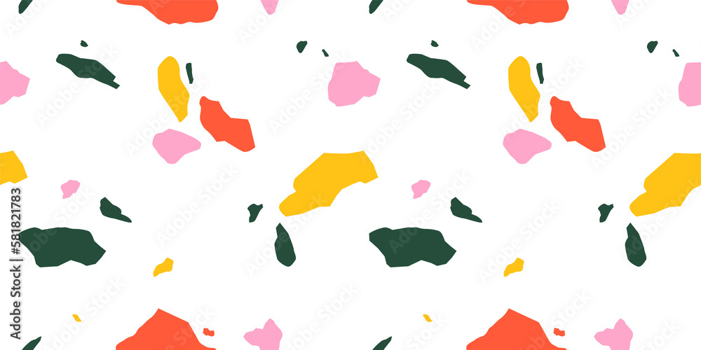 Terrazzo seamless pattern in bright primary colors with abstract mosaic ...