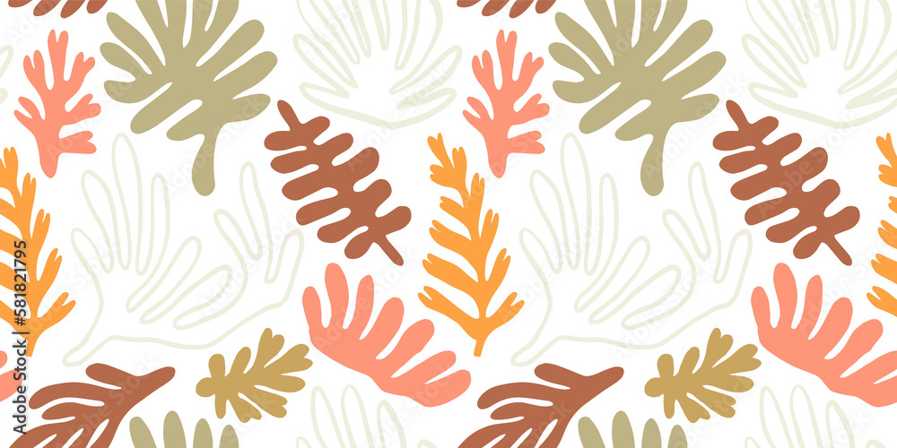 Abstract leaf cutout shapes seamless pattern. Trendy colorful freehand ...