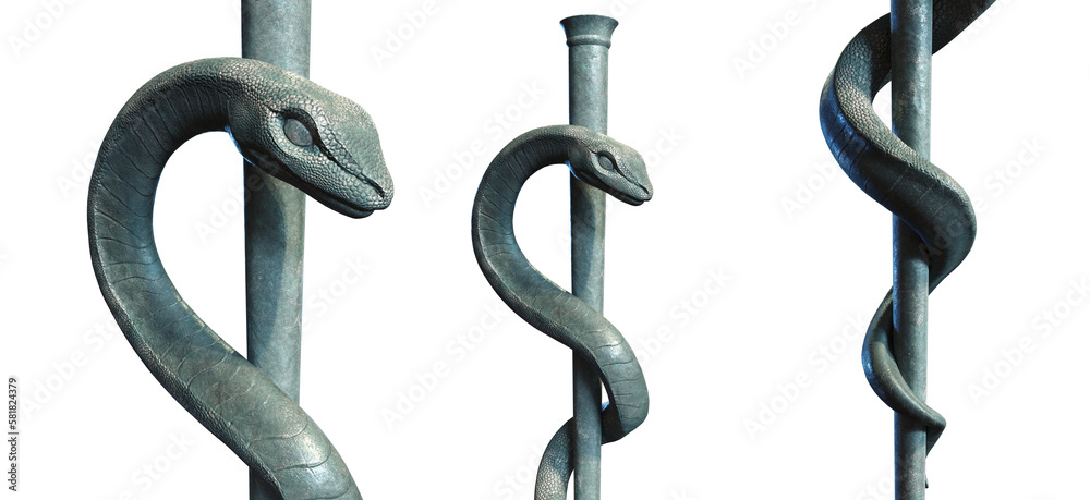 Medical symbol Asclepius hi res collection 3 in 1 3d rendering isolated ...