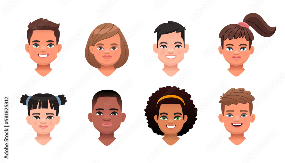 Set of different portraits of happy children. Facial expressions of ...