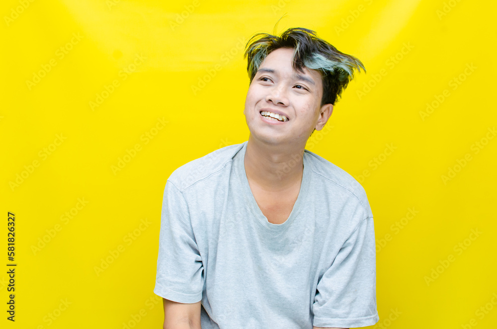 Crazy Happy Asian Man with funny Hairstyle making Grimace Silly funny ...