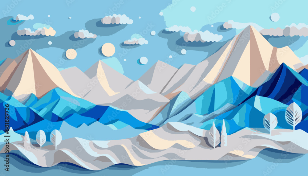 paper landscape Cute paper cut-out sky landscape background with copy ...
