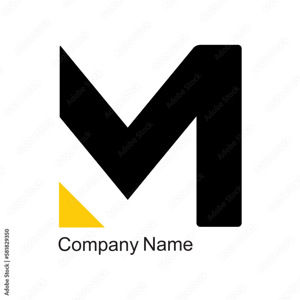 Vector illustration of a "M"-shaped logo in blue and yellow colors with ...