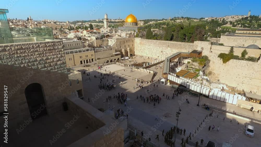 Jewish shrine of the Wailing Wall in the old city of Jerusalem against ...