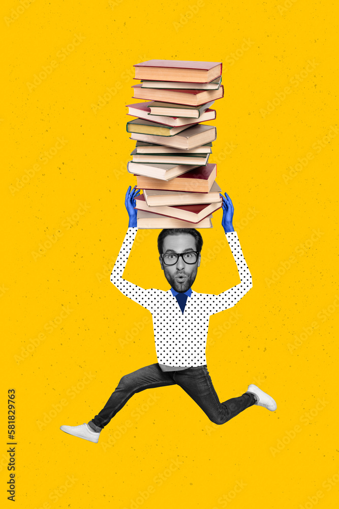 Collage 3d pinup pop retro sketch image of impressed funky guy holding ...