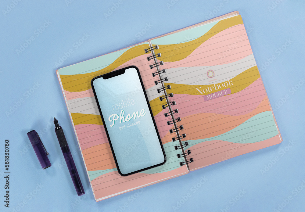 Notebook with Phone Mockup Stock Template | Adobe Stock