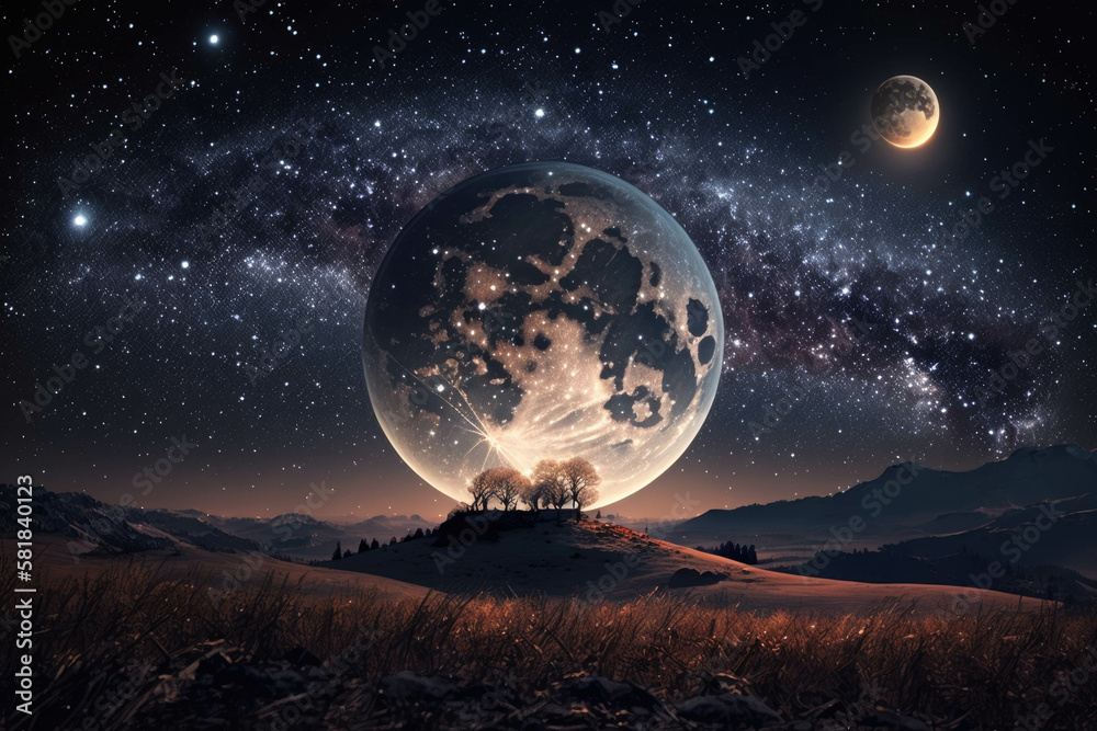 The Moon and stars in the midnight sky a reminder of our small place in ...