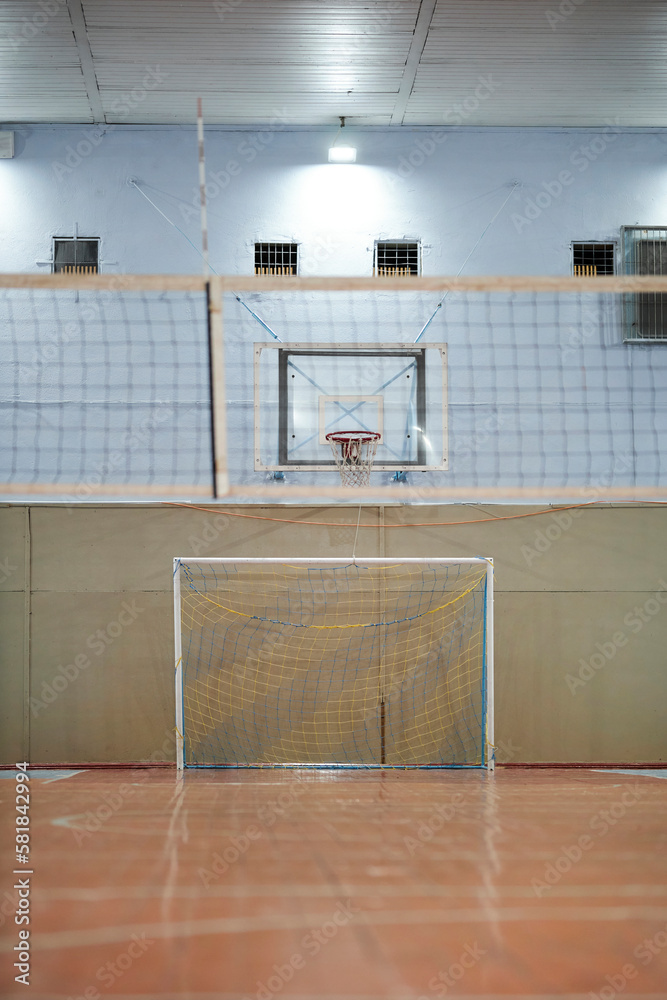 basketball hoop and football goal, in the gym. basketball hoop and ...