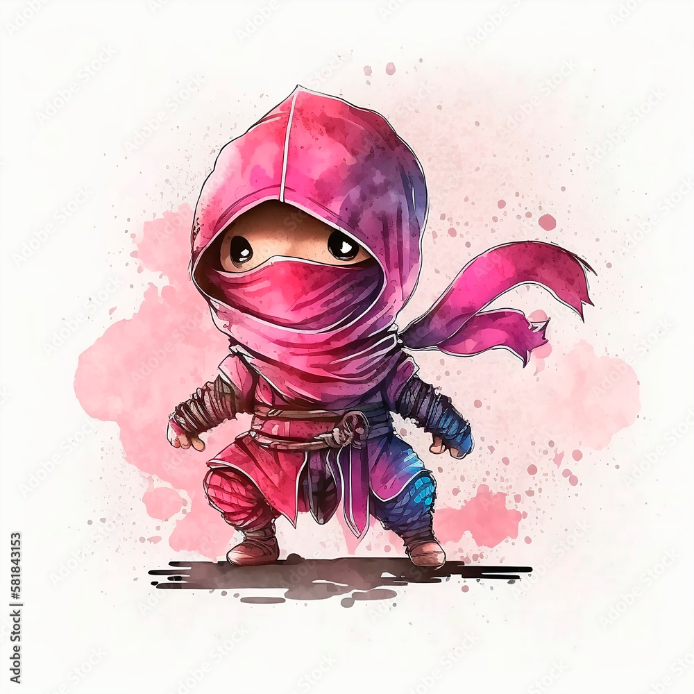Cute Pink Cartoon Ninjas