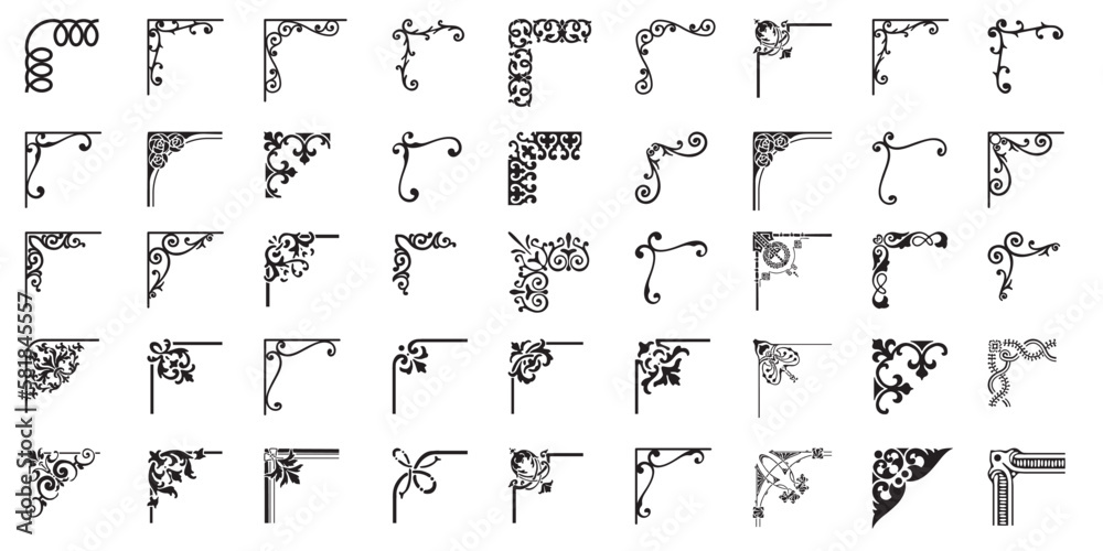 Corner vector icon set. Frame illustration sign collection. Vintage ...