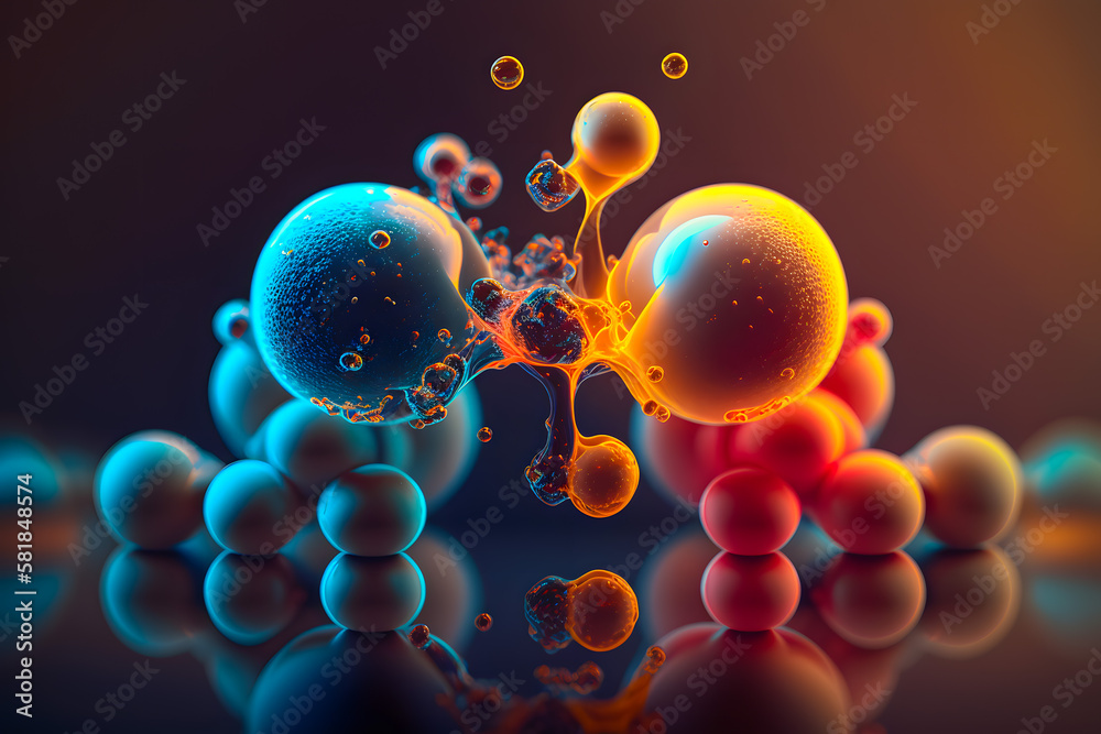 Abstract visualization of the splitting or reaction of substances ...
