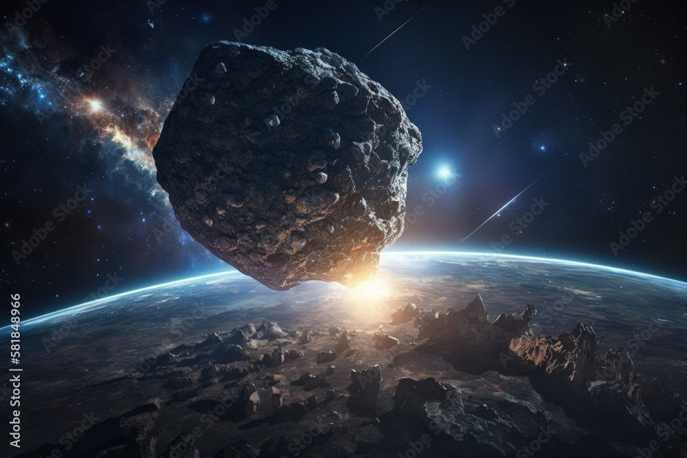 Meteor illustration towards earth, apocalypse concept. Generative AI ...