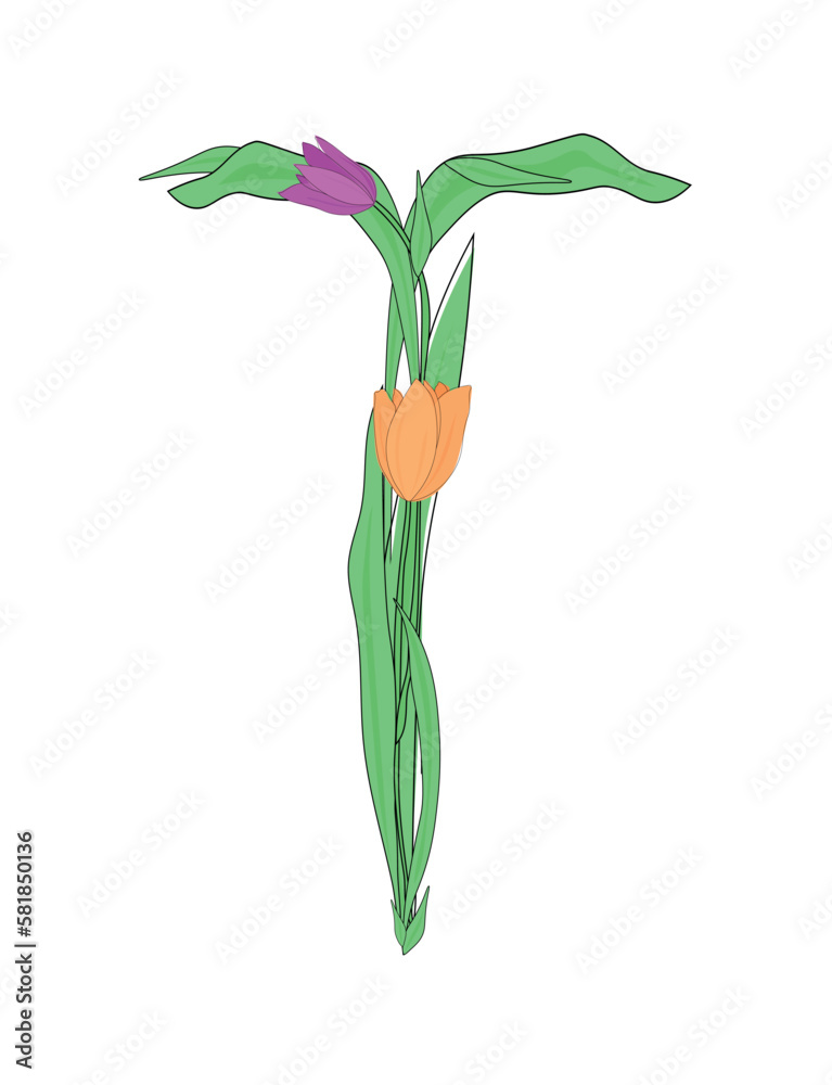 Letter T of English alphabet from tulip flowers, floral font for spring ...