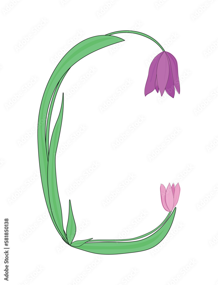 Letter C of English alphabet from tulip flowers, floral font for spring ...