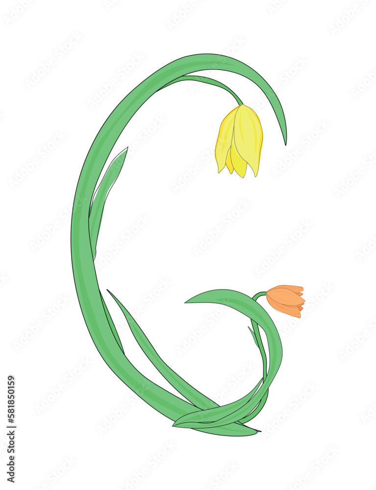 Letter G of English alphabet from tulip flowers, floral font for spring ...