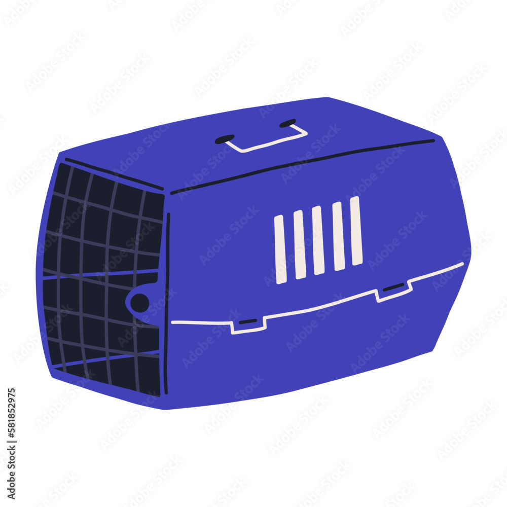 Plastic pet carrier with grating, cartoon flat vector illustration ...