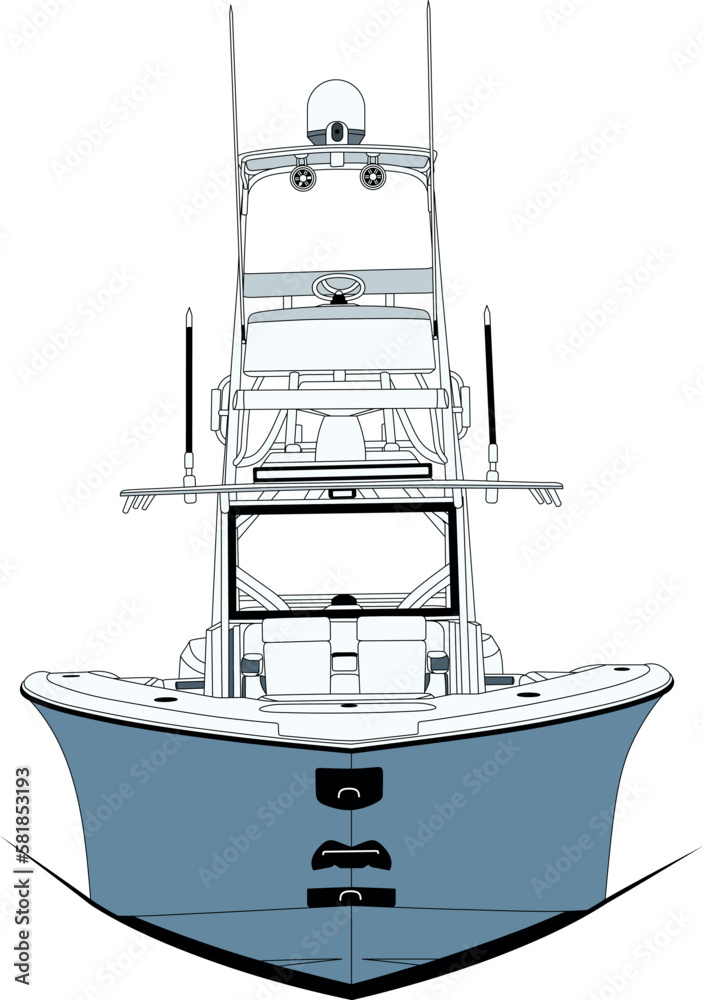 High quality front view fishing boat vector art, Which printable on ...