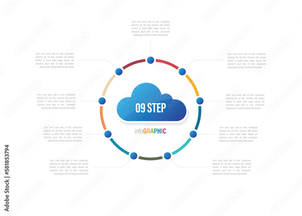 cloud computing infographics. Vector circle pie chart with 3, 4, 5, 6, 7, 8, 9, 10 steps ...