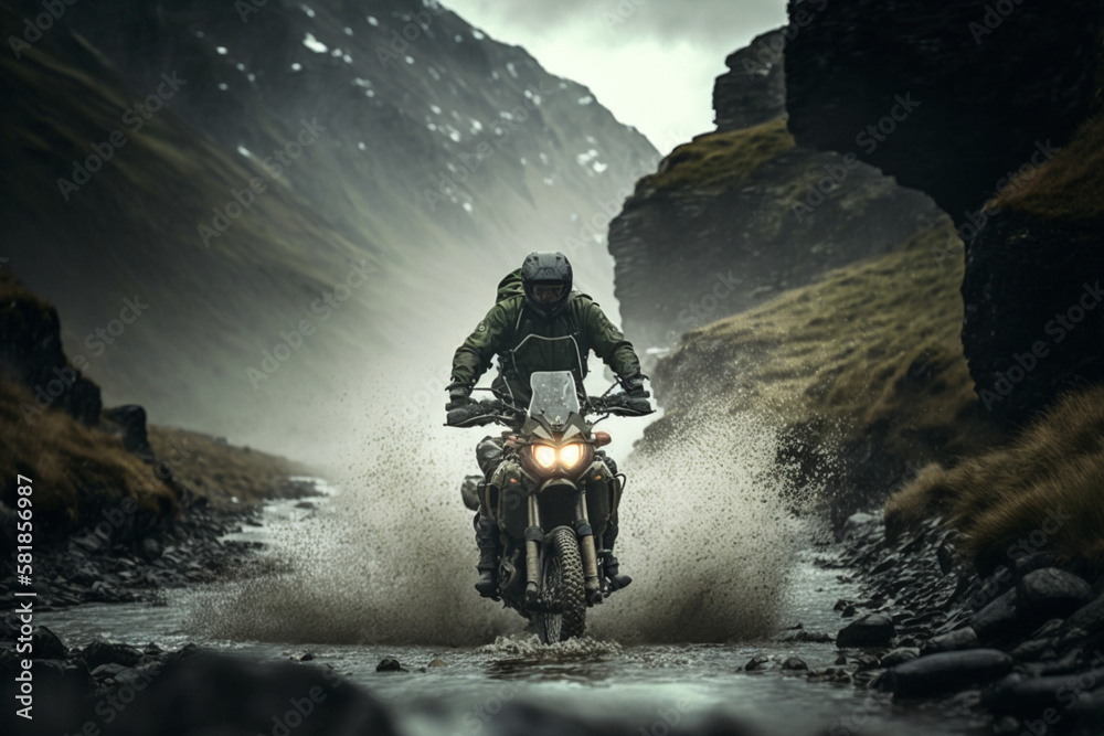 An off-road motorcycle traversing rough terrain Generative AI Stock ...
