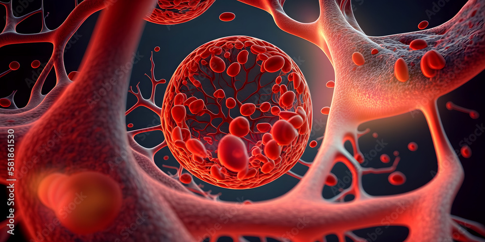Mutation of red blood cells in vein after radiation. Banner biology ...