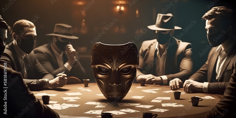 Game Mafia banner, Masked people play cards background. Generation AI ...