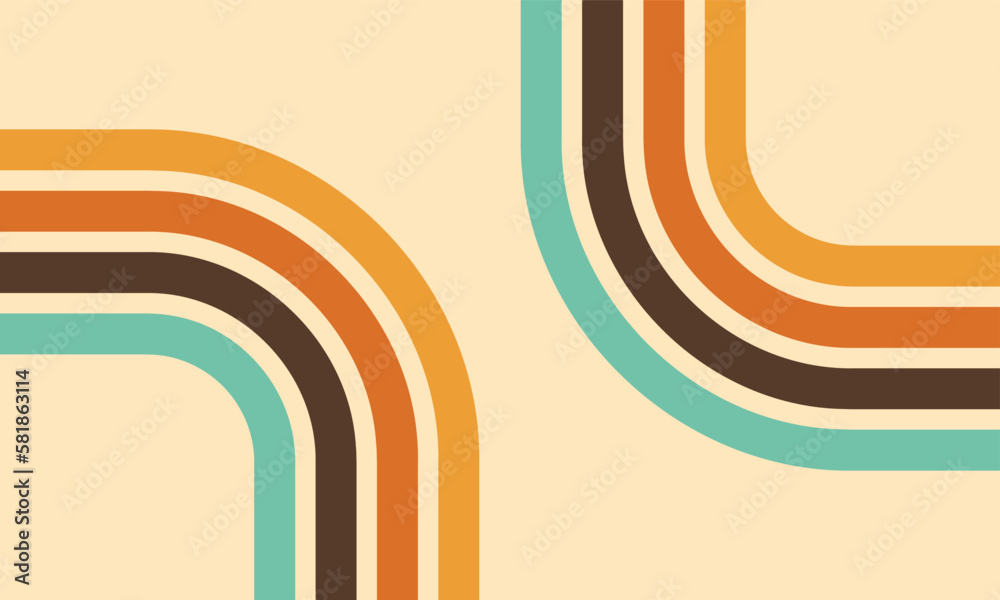 Retro lines background. Colorful 60s and 70s circular stripes style ...