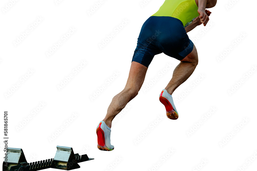athlete running sprint race from starting blocks in athletics ...