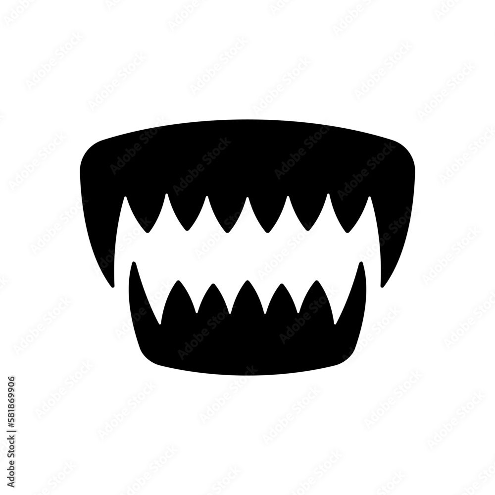 Jaws and teeth icon. Black silhouette. Front view. Vector simple flat ...