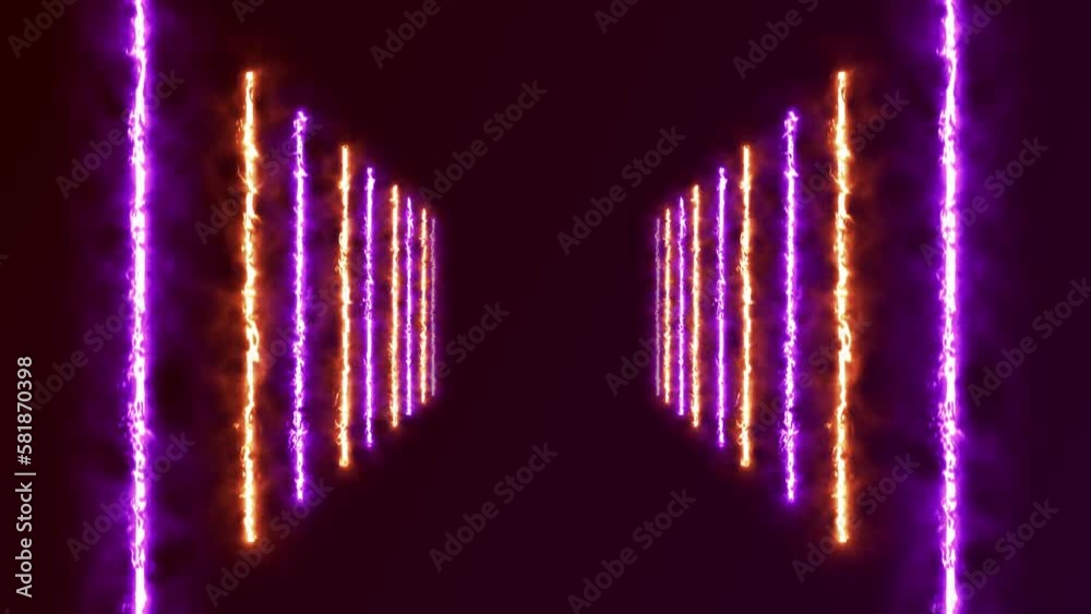 Creative fire tunnel from purple and orange fire vertical stripes on ...