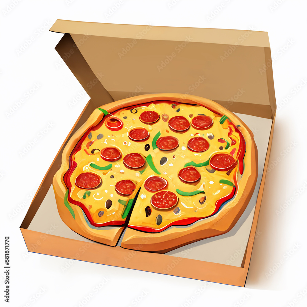 Cartoon Open Peperoni Pizza Box Stock Illustration | Adobe Stock