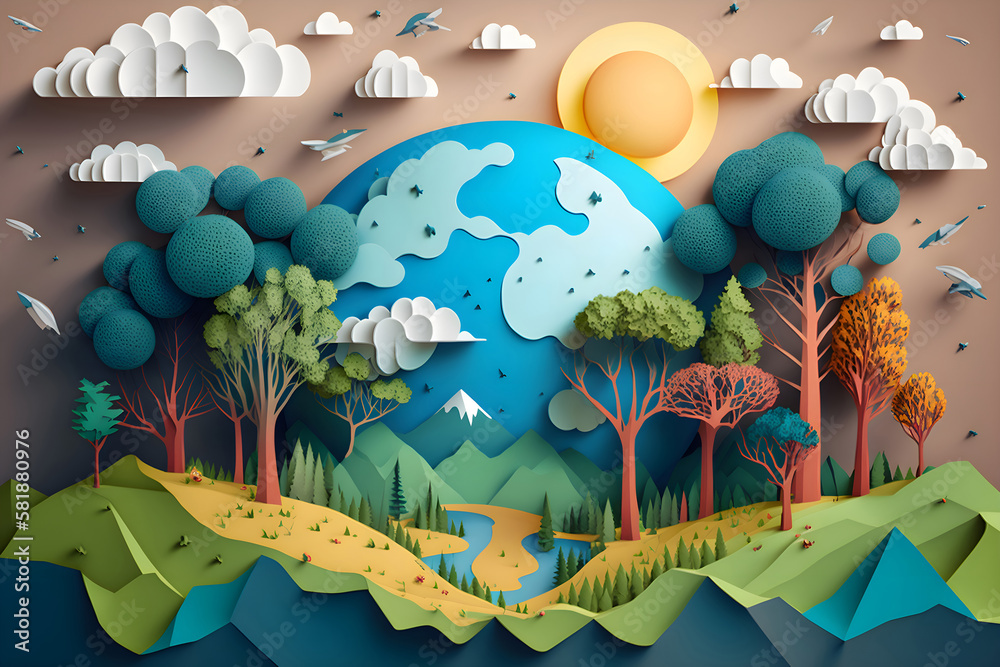 Paper art , Ecology and world water day , Saving water and world ...