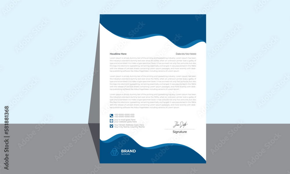 Modern Corporate Letterhead Template. Abstract Mountain Header Element ...