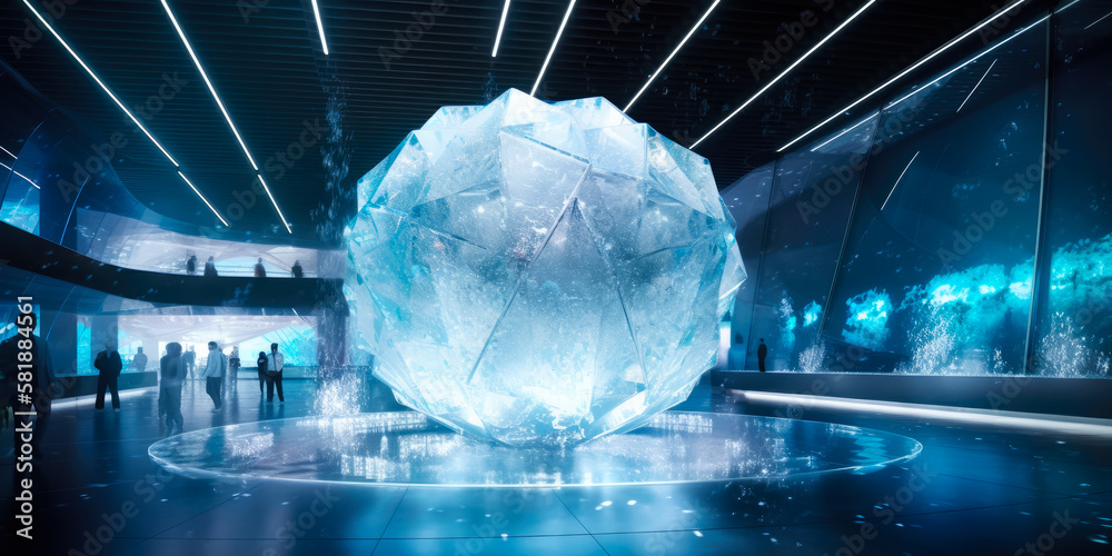 Crystal ice feature, installation art, lobby interior design ...