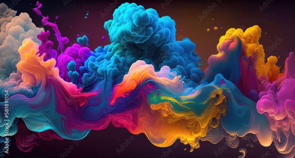 Multicolor ink paint mixing in water. Cloud of silky ink collision ...