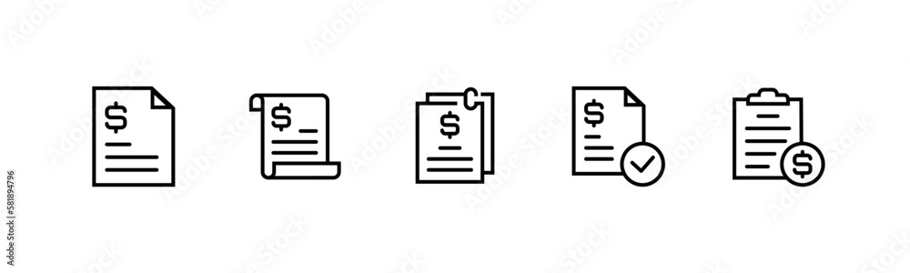 Set of document paper payment status icon collection vector outline ...