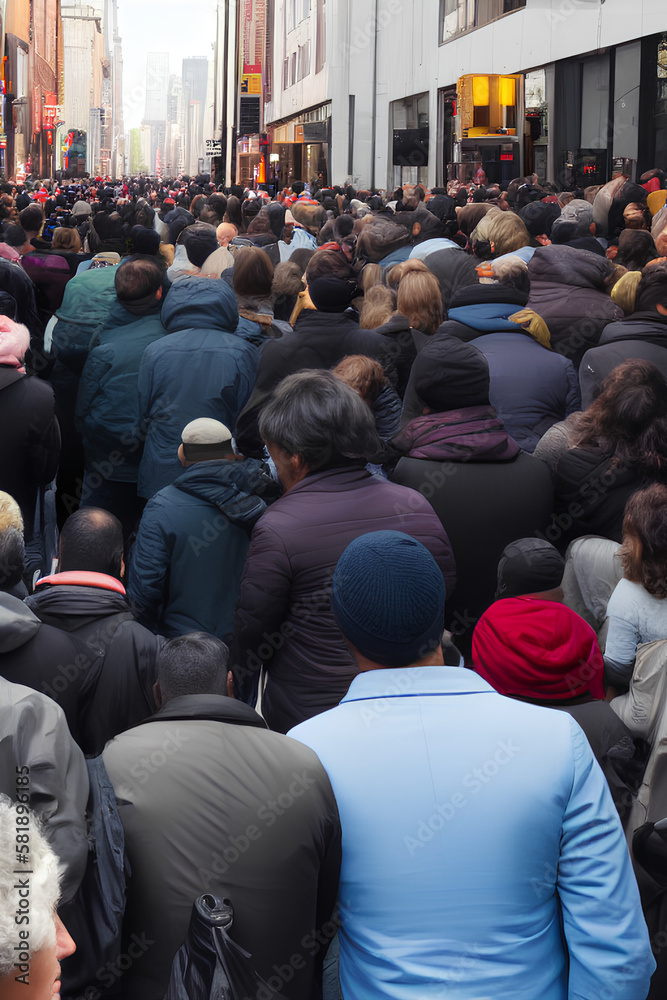 Vertical view of crowd waiting outside the building created with ...