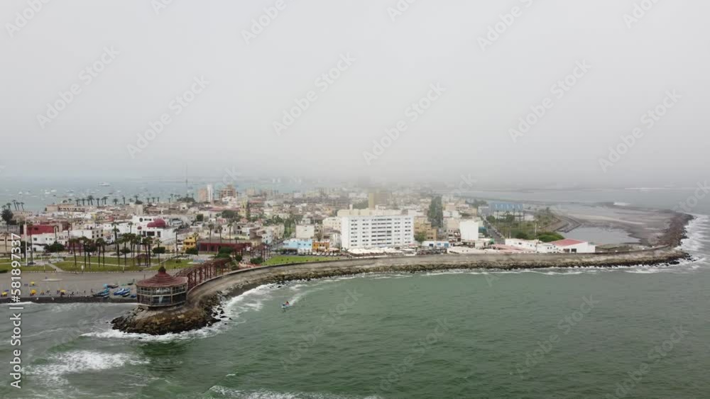 Drone footage of sea port of Callao and the marina and harbor next to ...