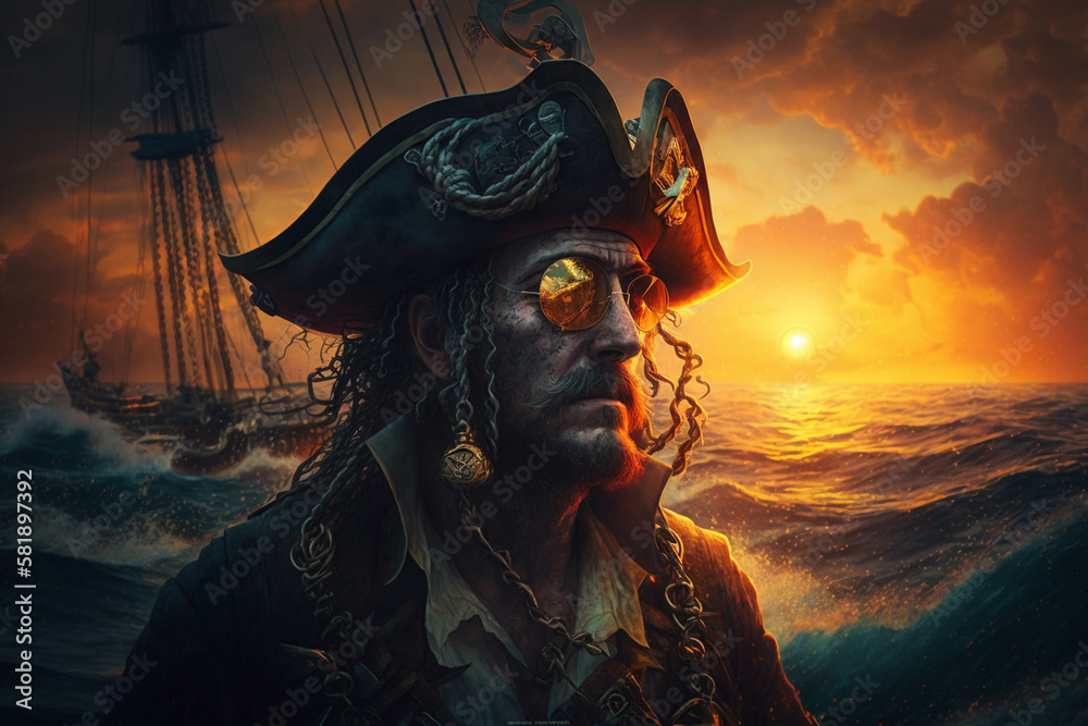 ภาพประกอบสต็อก valiant pirate sailing through treacherous waters in ...