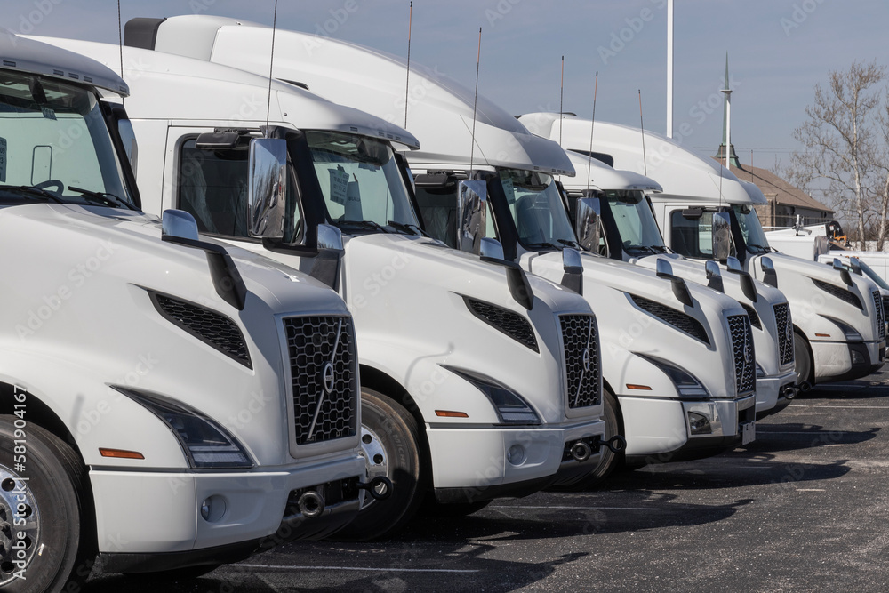 Volvo Semi Tractor Trailer Big Rig Truck display at a dealership. Volvo ...