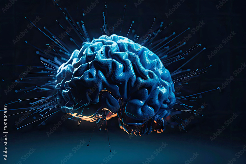 Concept of an Active Human Brain on a Dark Background.Blurry abstract ...