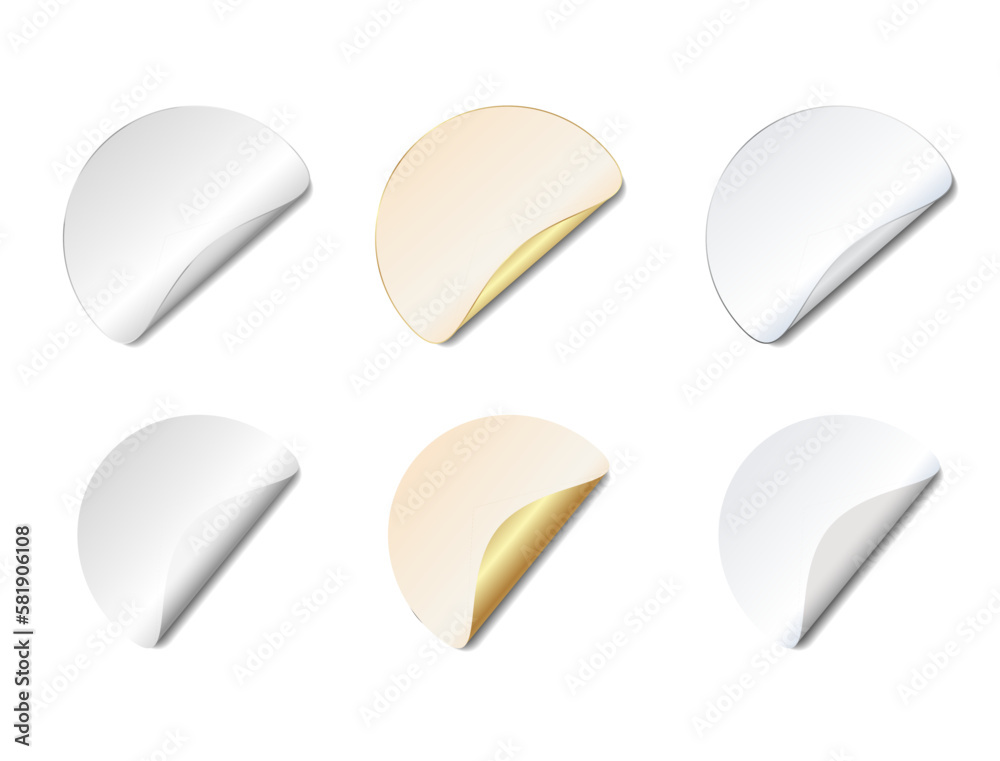 Round vector stickers, gray gold silver stickers on a white background ...