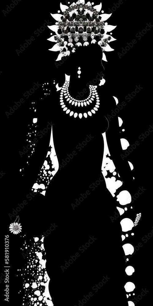 Dot matrix of fertility goddess silhouette with a lotus flower crown ...