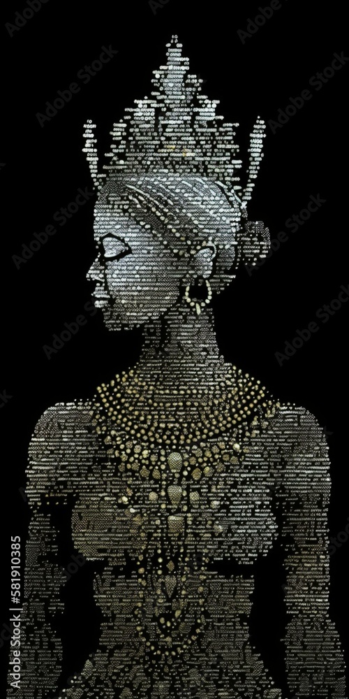 Dot matrix of fertility goddess silhouette with a lotus flower crown ...