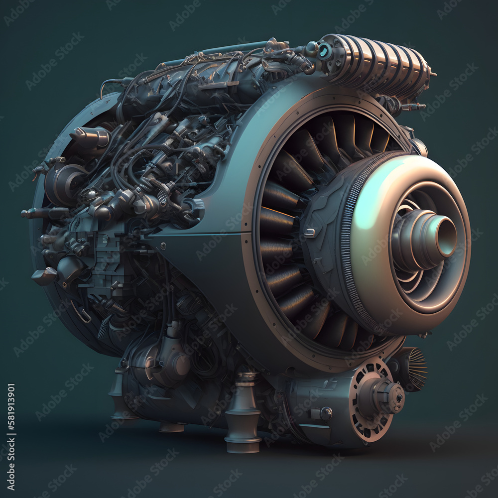 This image appears to be a computer-generated rendering of a jet engine ...